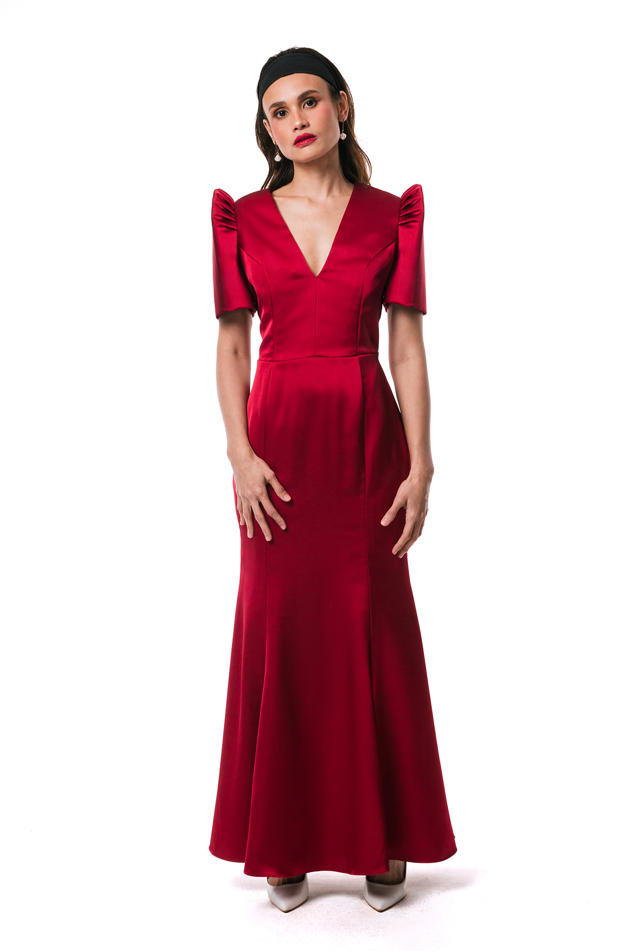 Sangria Satin Dress | Modern Filipiniana by The Mestizo